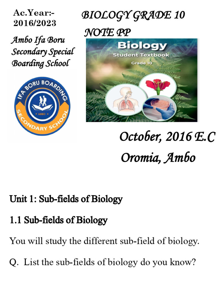 Biology Grade 10 PP Note 2016 for Sem I | PDF | Seed | Flowers