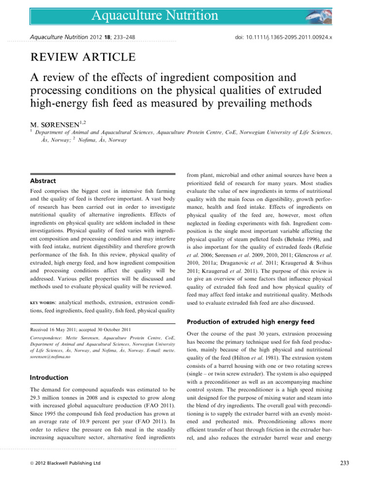 Physical Quality of Extruded Fish Feed | PDF | Extrusion | Density