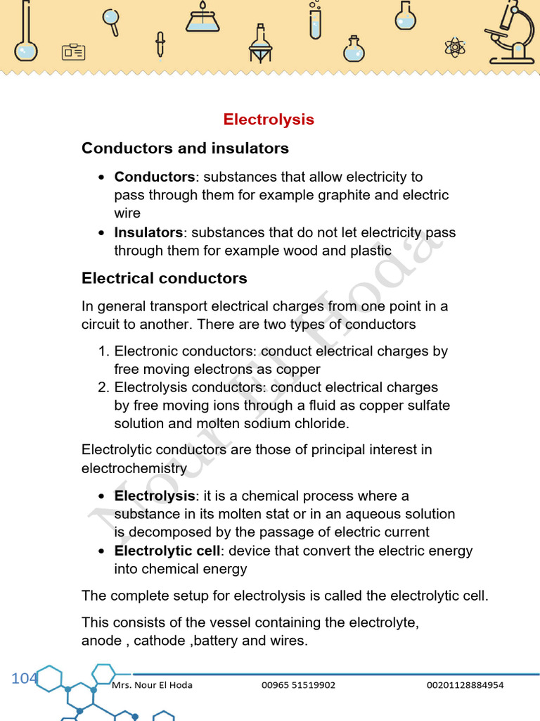 Electrolysis Principles and Applications | PDF | Chlorine | Anode