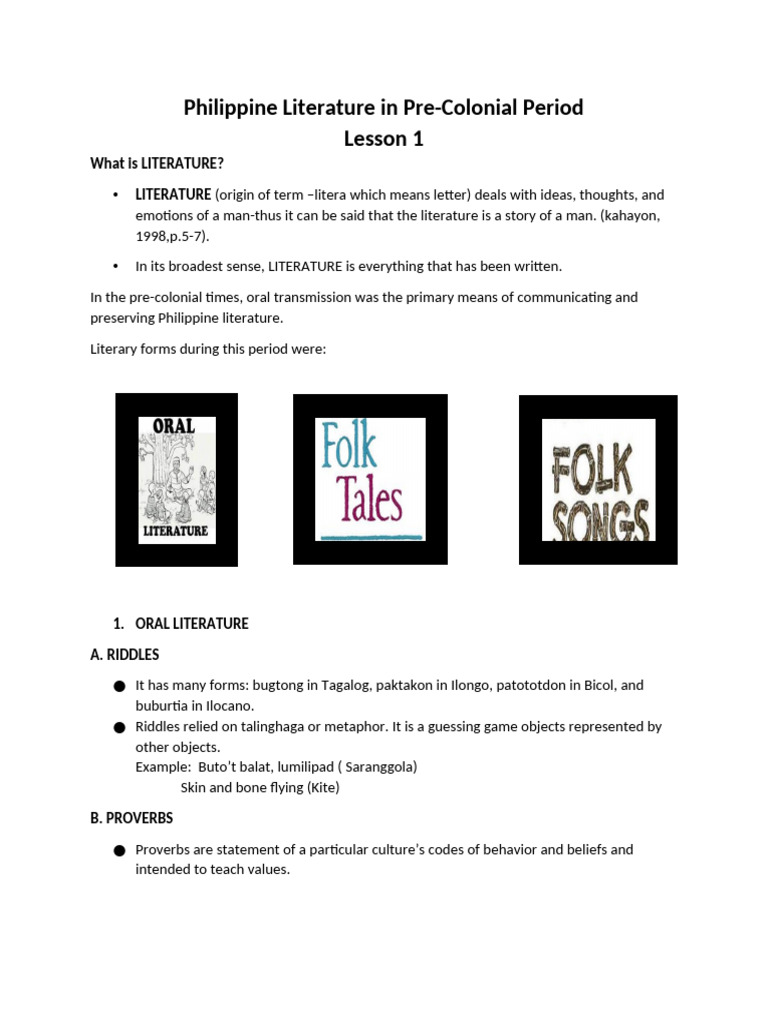 Philippine Literature in Pre Colonial Period | PDF | Tagalog Language ...