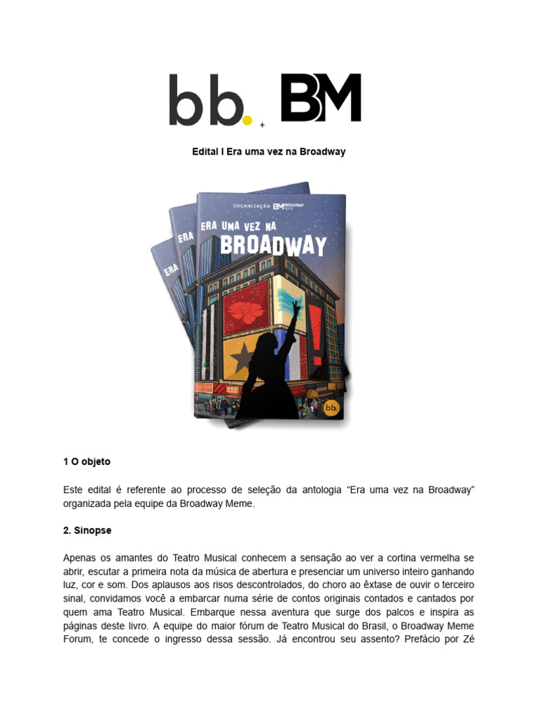 Edital I Era Uma Vez Na Broadway | PDF | Teatro musical | Teatro