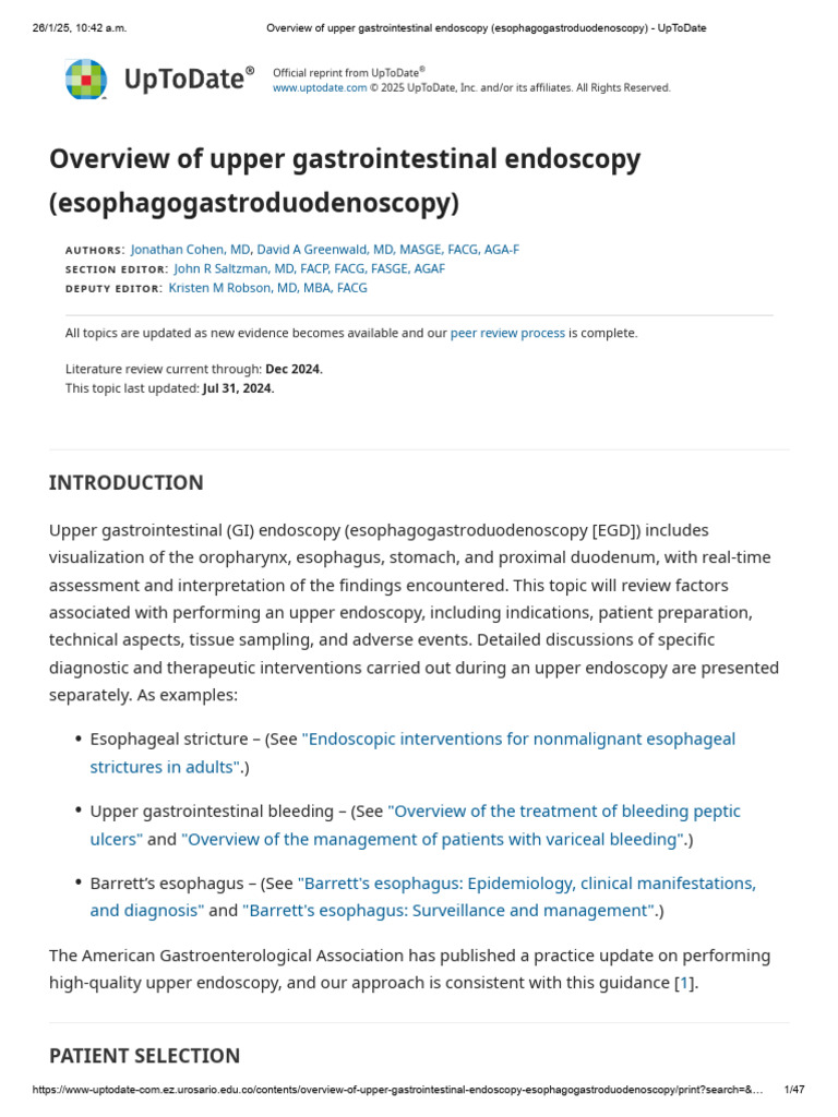 Overview of Upper Gastrointestinal Endoscopy ...