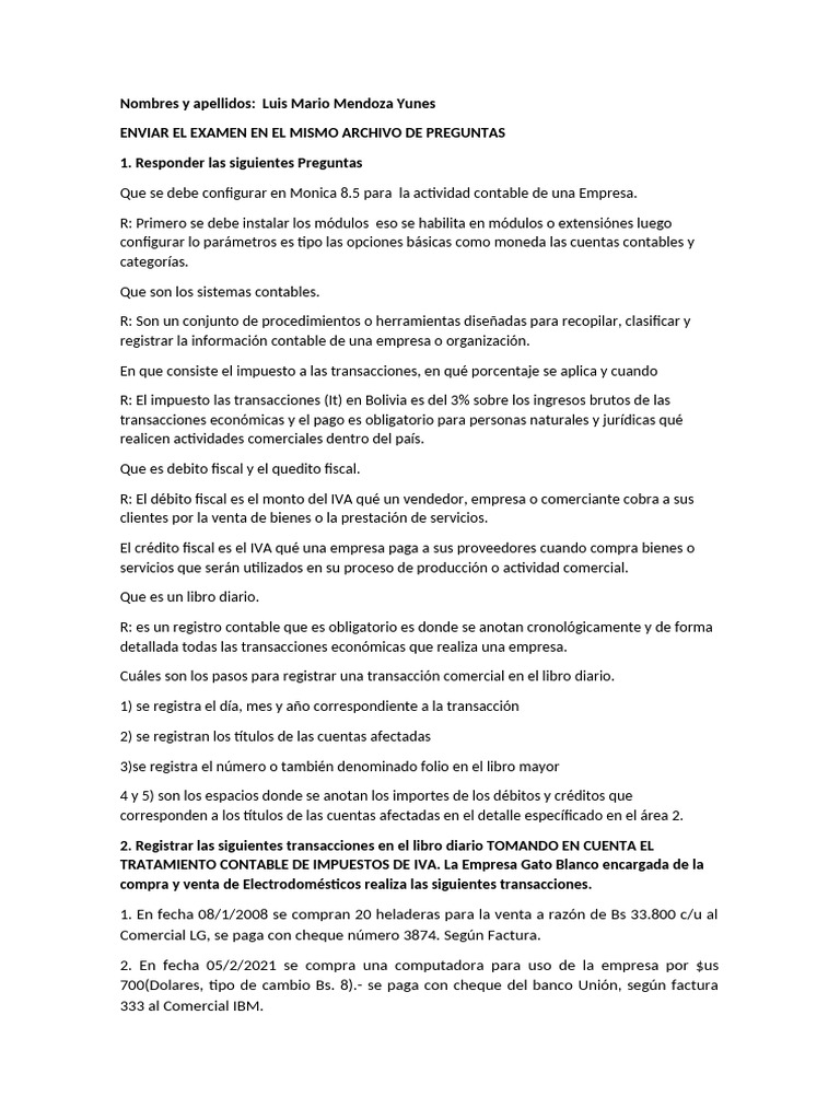 Examen Conta | PDF | Contabilidad | Impuesto al valor agregado