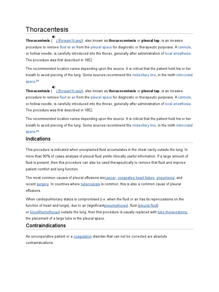 Thoracentesis | PDF | Respiratory System | Medical Specialties