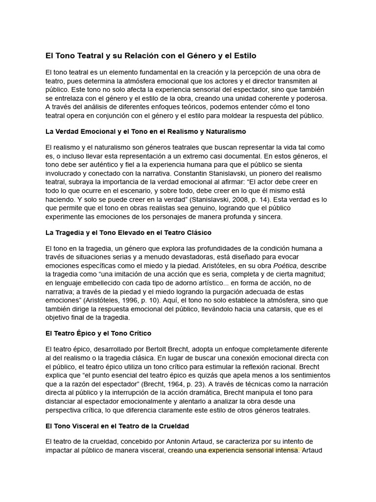 El Tono Teatral y su Impacto Emocional | PDF | Teatro | Tragedia