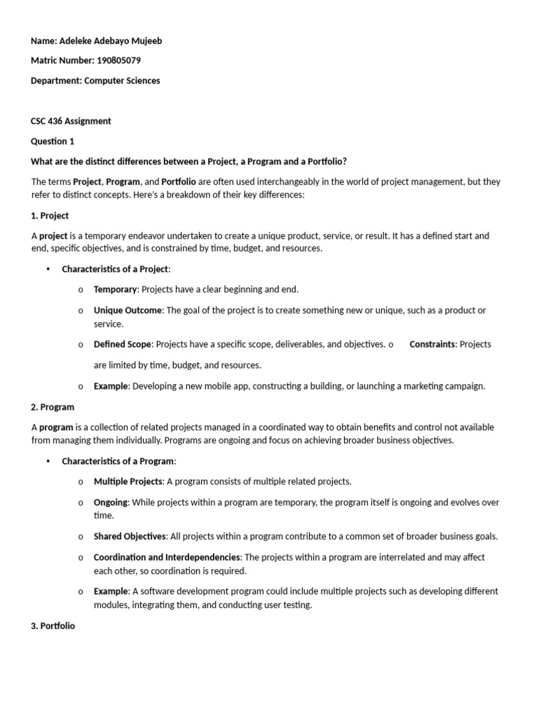 Iyiola Oluwatosin csc436 Assignment | PDF | Project Management | Business
