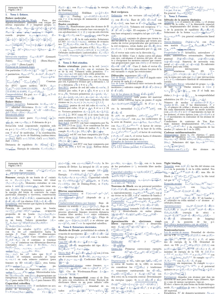 Formulario FES | PDF | Enlace covalente | Enlace químico