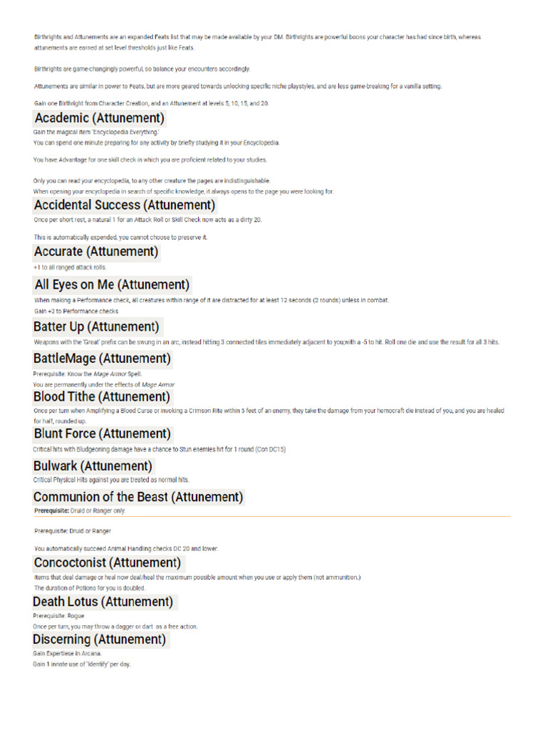 Attunements and Birthright | PDF