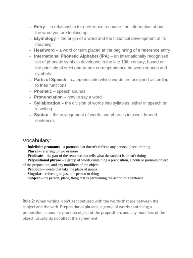 Understanding Grammar and Vocabulary Terms | PDF | Subject (Grammar) | Word