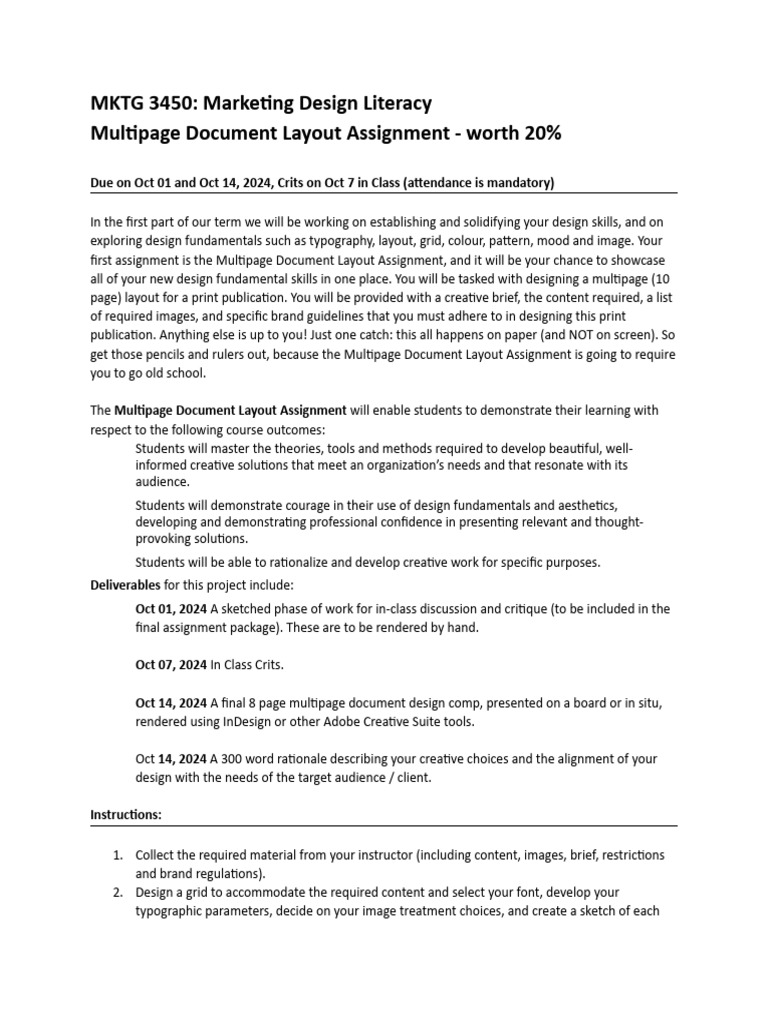 Multipage Document Assignment Description MKTG 3450 | PDF | Page Layout ...
