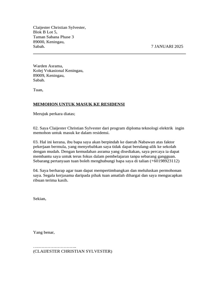 Surat Rasmi Balik Kampung | PDF