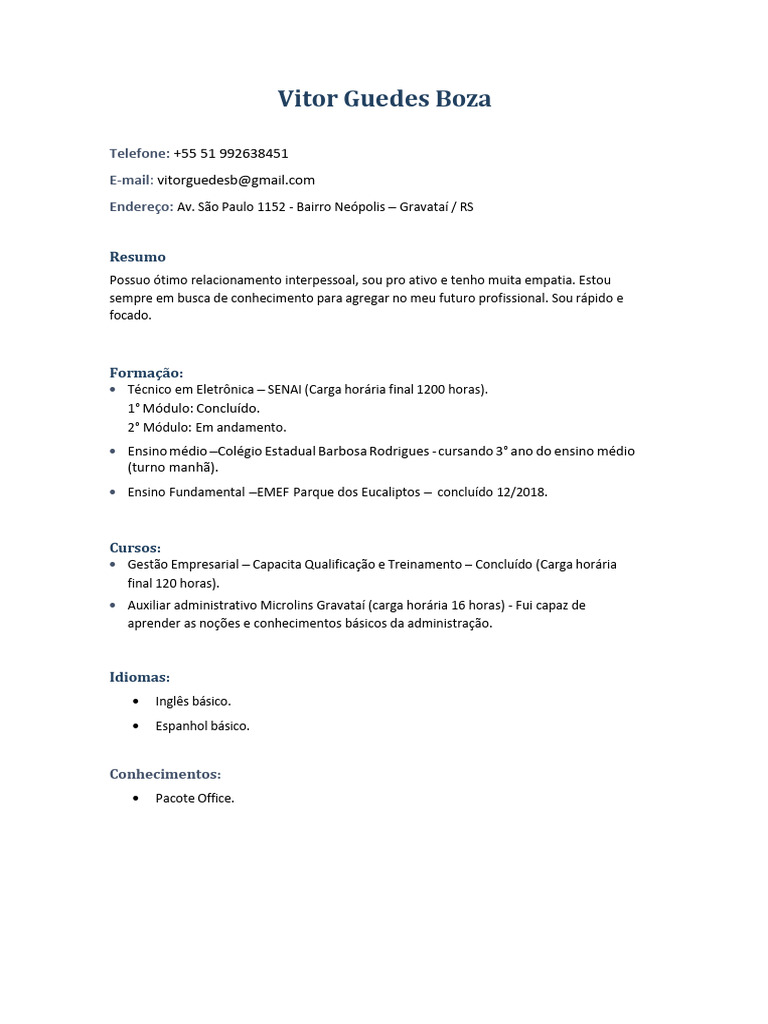Curriculo - Vitor Guedes Boza | PDF