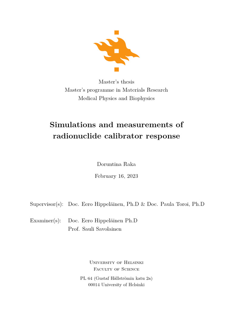 Raka Doruntina Simulations and Measurements of Radionuclide Calibrator ...