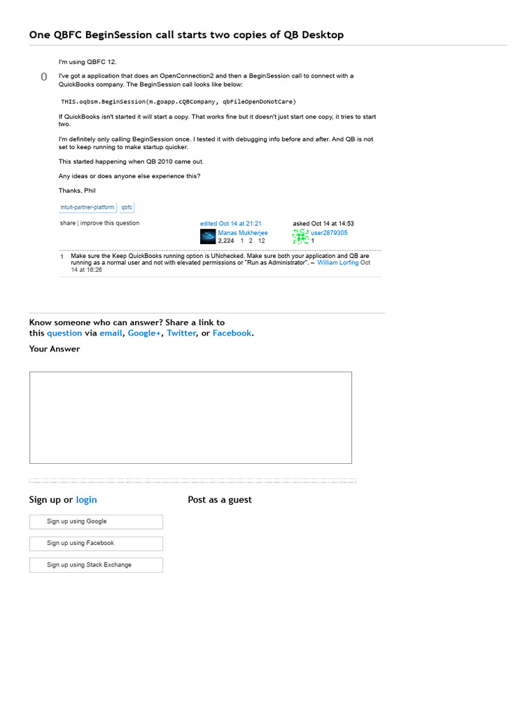 40.intuit Partner Platform - One QBFC BeginSession Call Starts Two Copies of QB Desktop - Stack ...