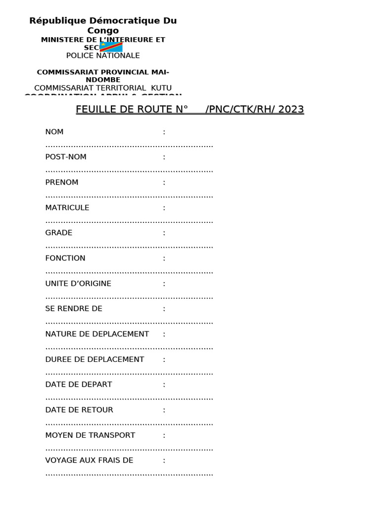 FEUILLE DE ROUTE POLICE NIOKI | PDF