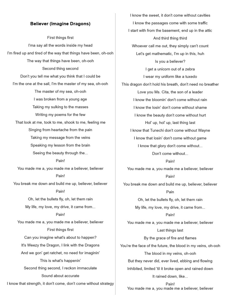 Believer Imagine Dragons | PDF