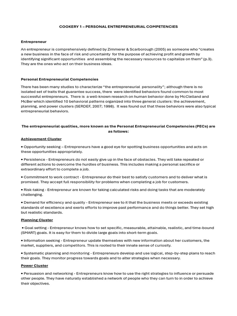 PECS-COOKERY-1 | PDF | Entrepreneurship | Goal