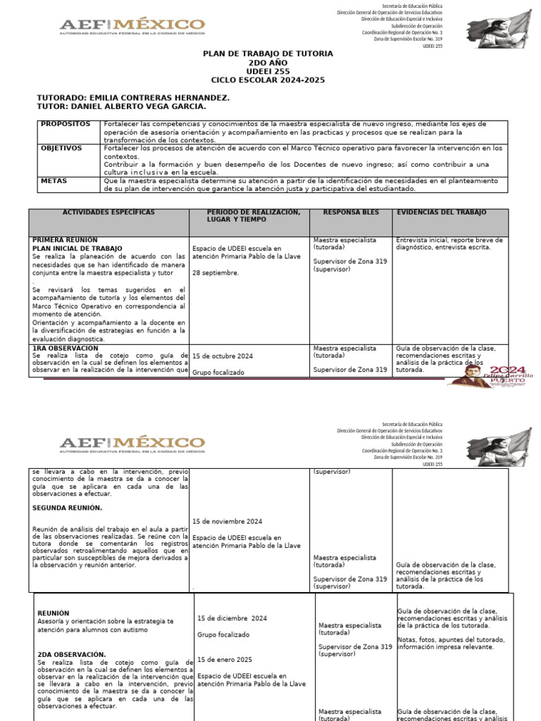 Plan Tutoría UDEEI 255 2024-2025 | PDF | Educación especial | Escuelas