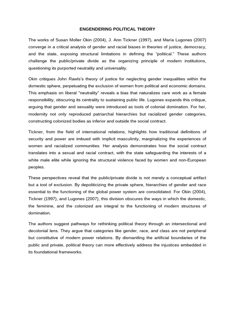 Engendering Political Theory | PDF