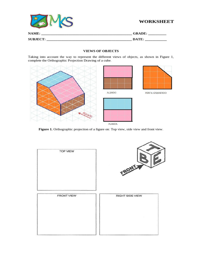 Orthographic Projection Drawing Worksheet | PDF