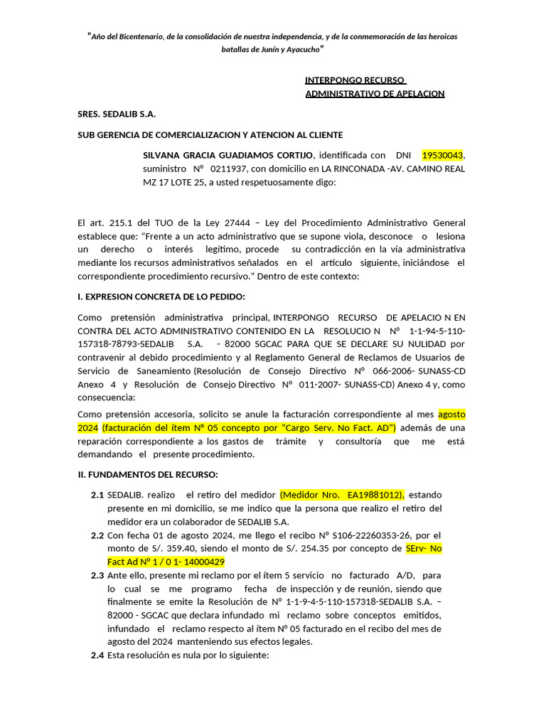 SEDALIB - APELACION Observado | PDF