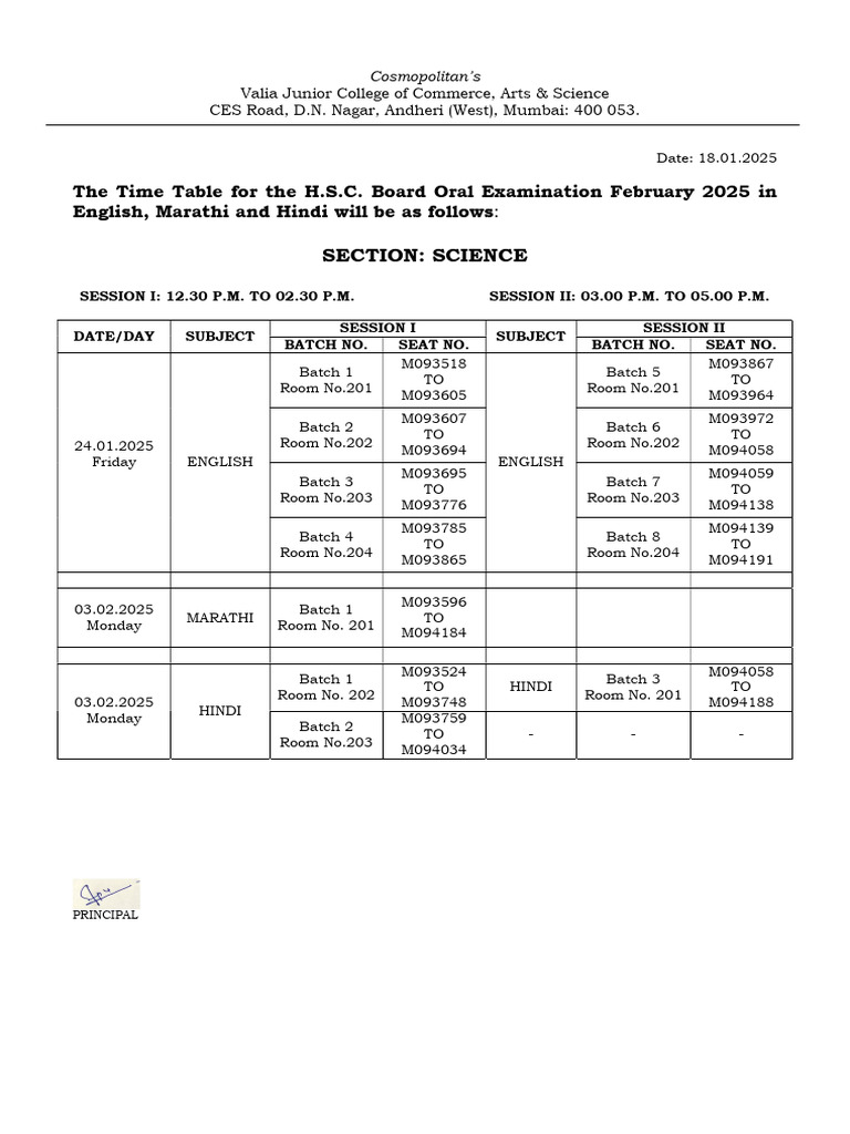 Science Language Oral Time Table HSC Board Exam | PDF | Educational ...
