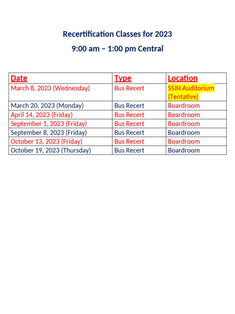 2023 Bus Recertification Schedule | PDF
