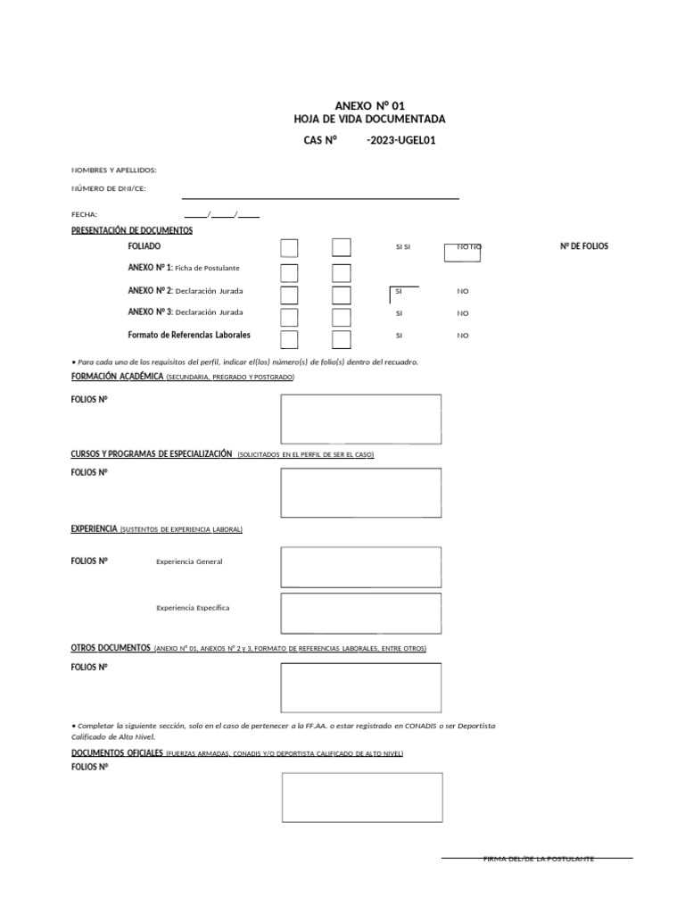 Anexos 01 - Hoja de Vida Documentada | PDF