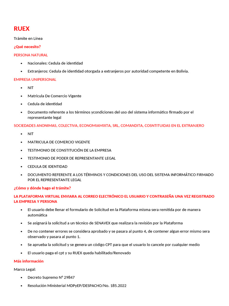 Requisitos y Trámite RUEX en Línea | PDF | Documento de identidad ...