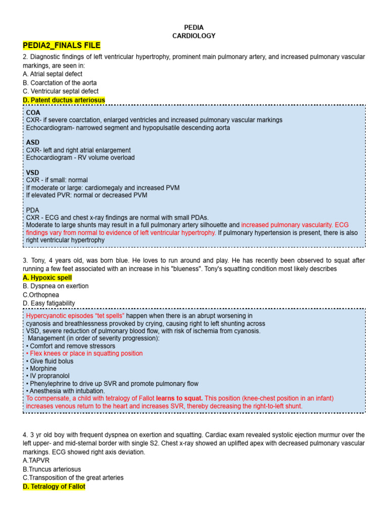 Pedia Cardio | PDF | Heart | Congenital Heart Defect