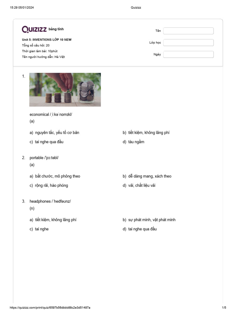 15 PHÚT Unit 5 INVENTIONS | PDF