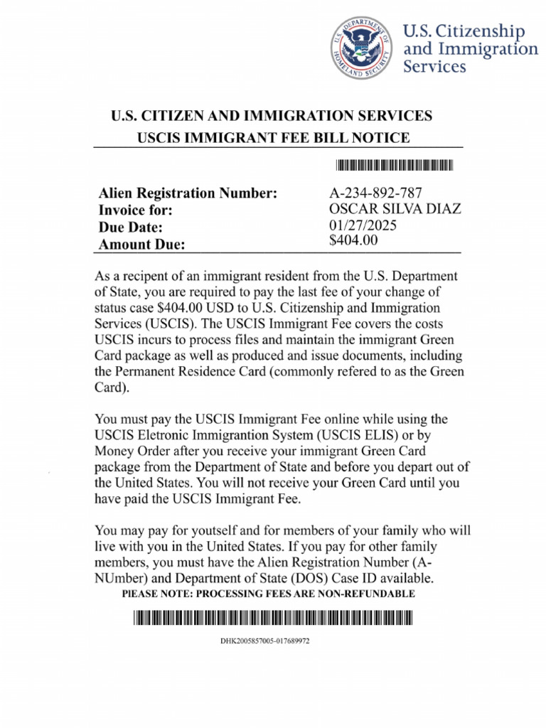 Uscis Immigrant Fee 01:23:2025 | PDF