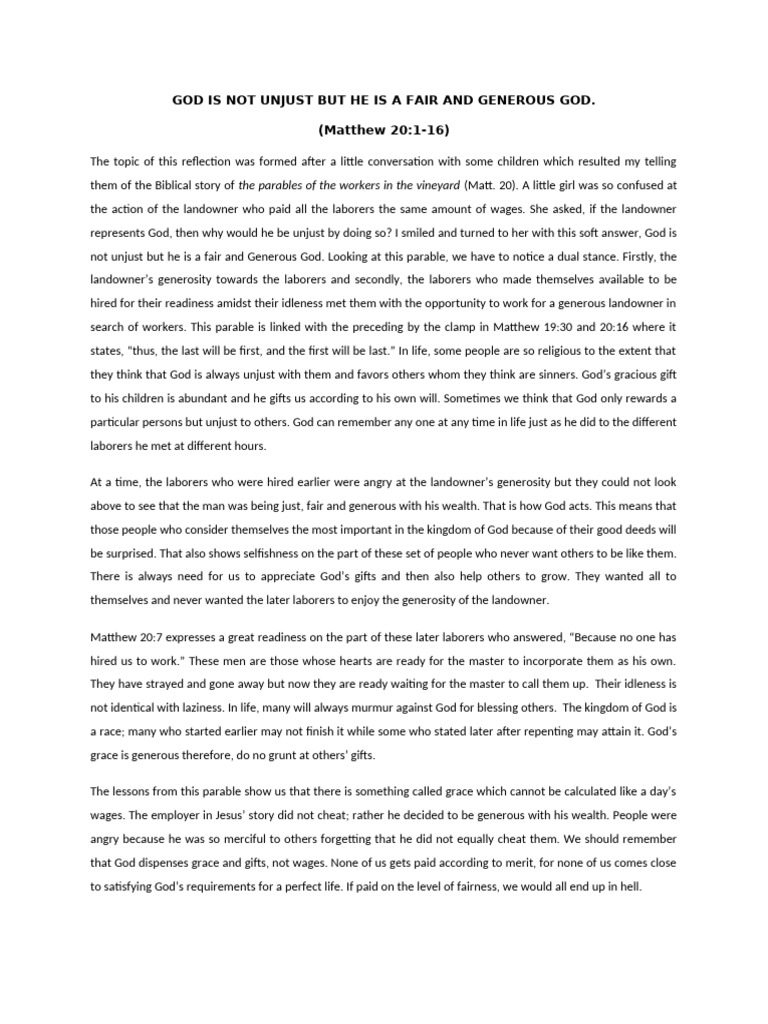 God Is Not Unjust But He Is A Fair and Generous God | PDF | Religious ...