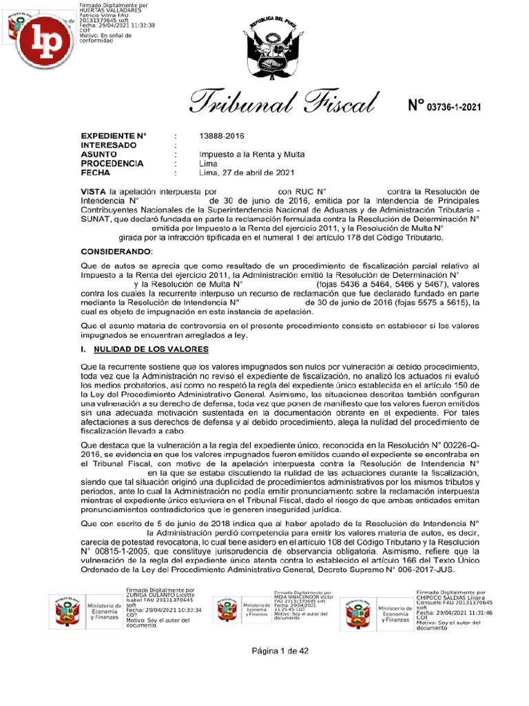 Tribunal Fiscal 03736 1 2021 LPDerecho | PDF