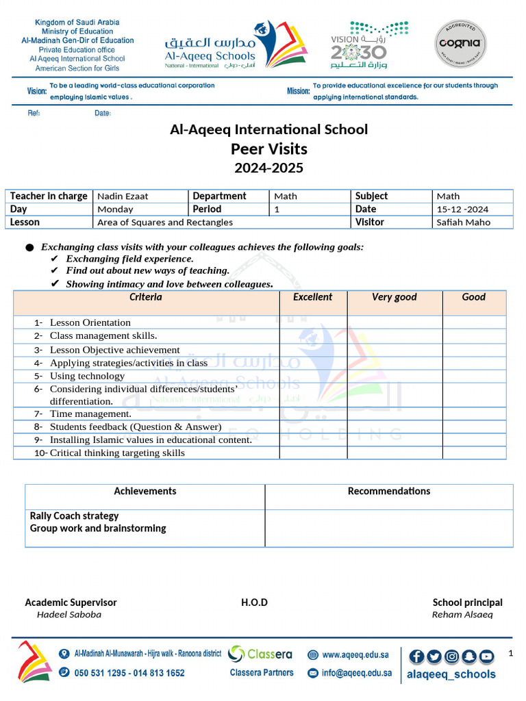 Peer Visit 24-25 Math | PDF