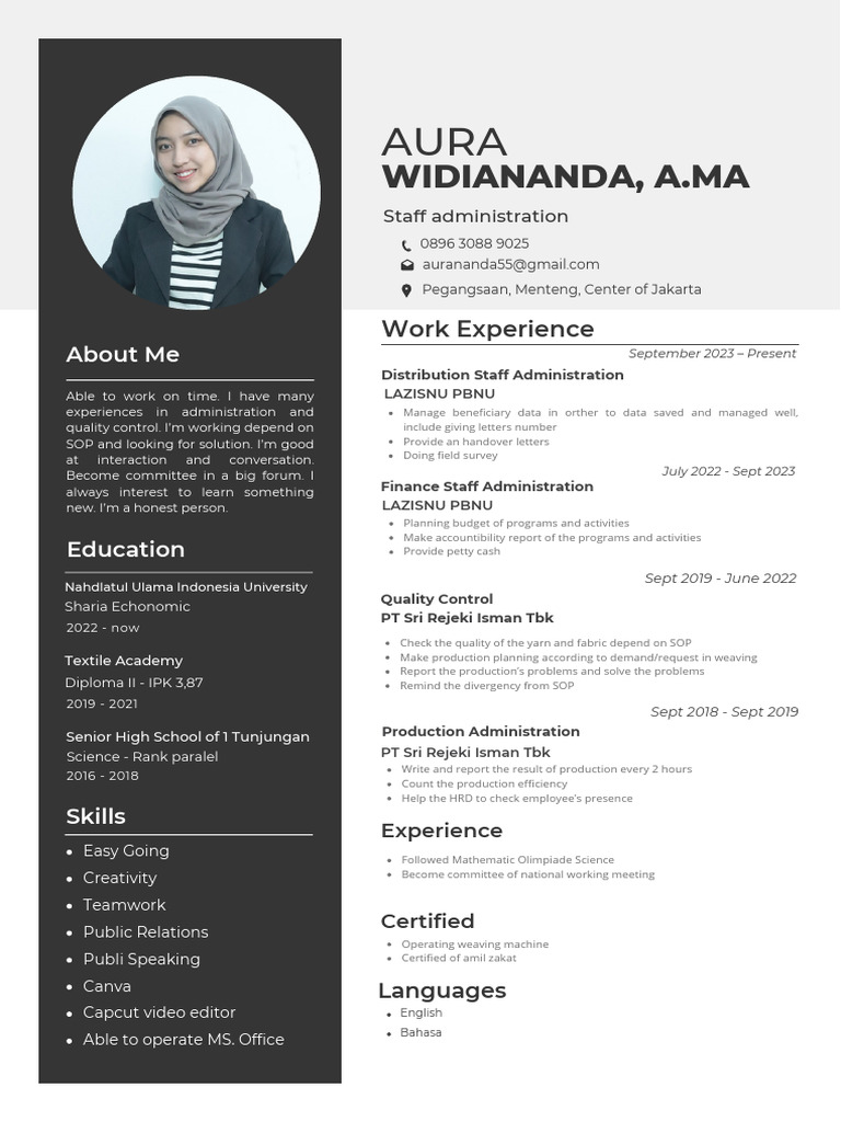 Aura Widiananda CV | PDF | Textiles