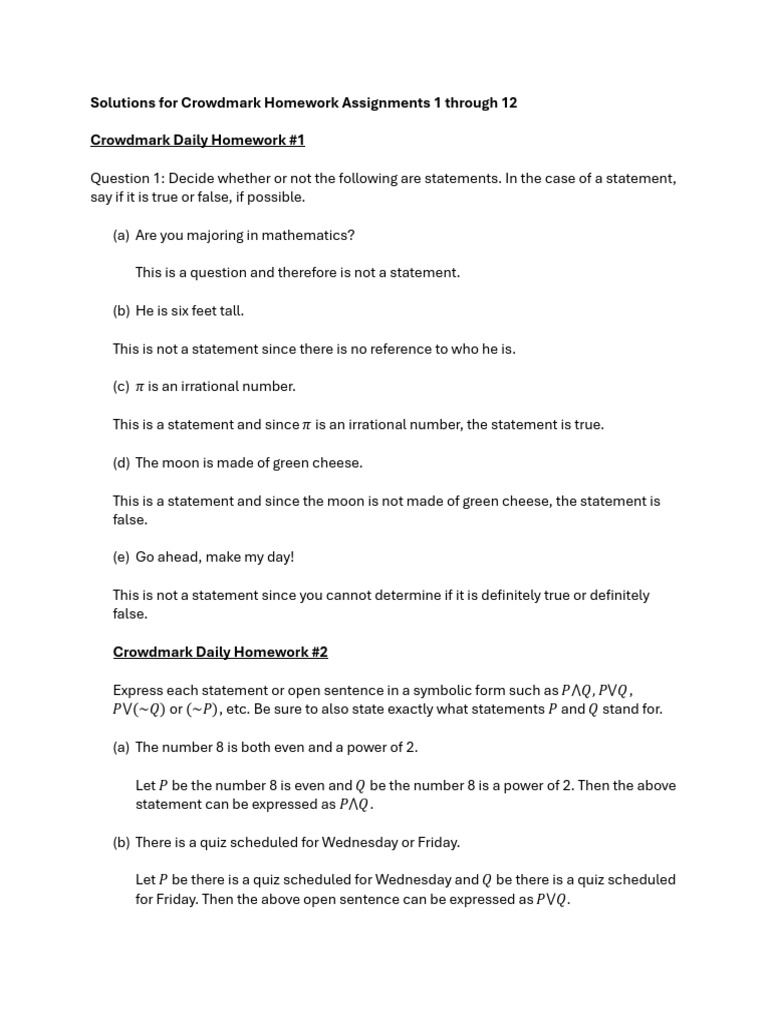 Solutions for Crowdmark Homework Assignments 1 through 12(1) | PDF | Real Number | Numbers