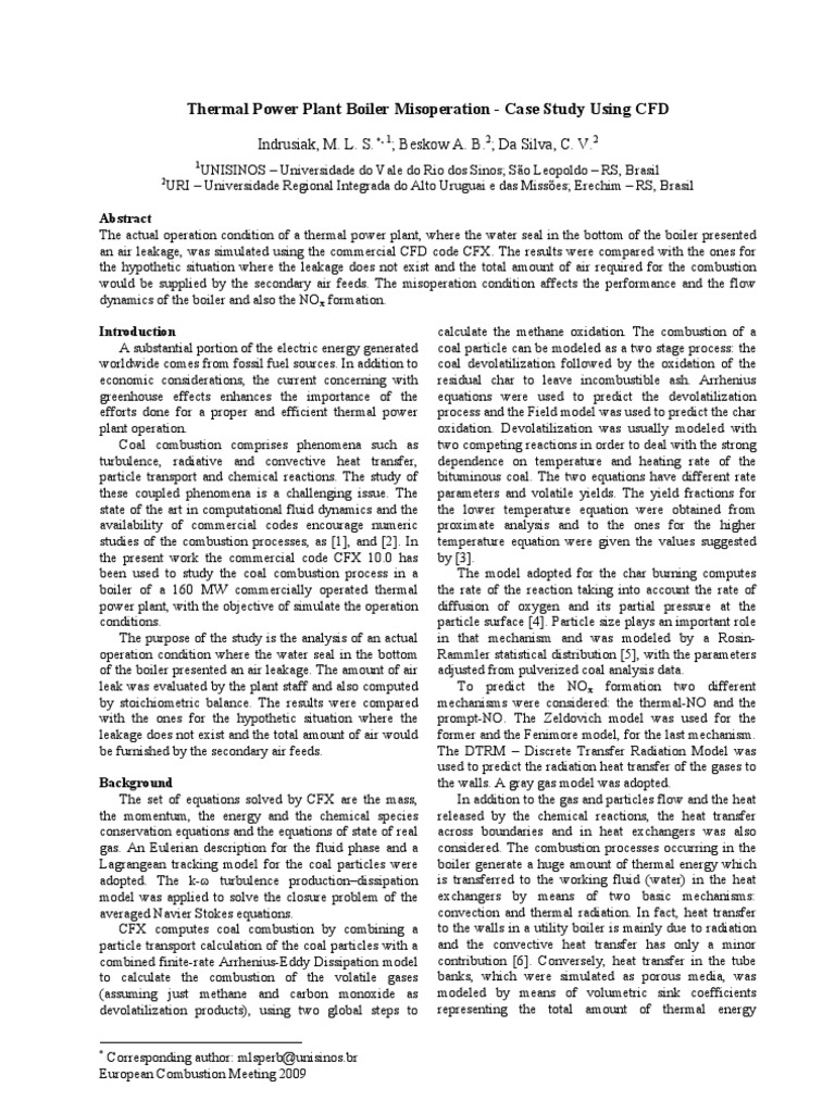 Thermal Power Plant Boiler Misoperation - Case Study Using CFD | PDF | Combustion | N Ox