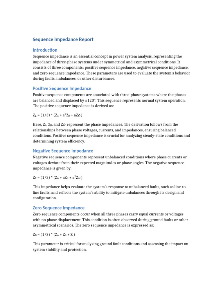 Sequence Impedance Report | PDF
