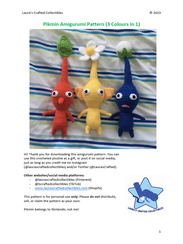 Pikmin Amigurumi Pattern (3 Colours in 1) | PDF | Crochet | Needlework