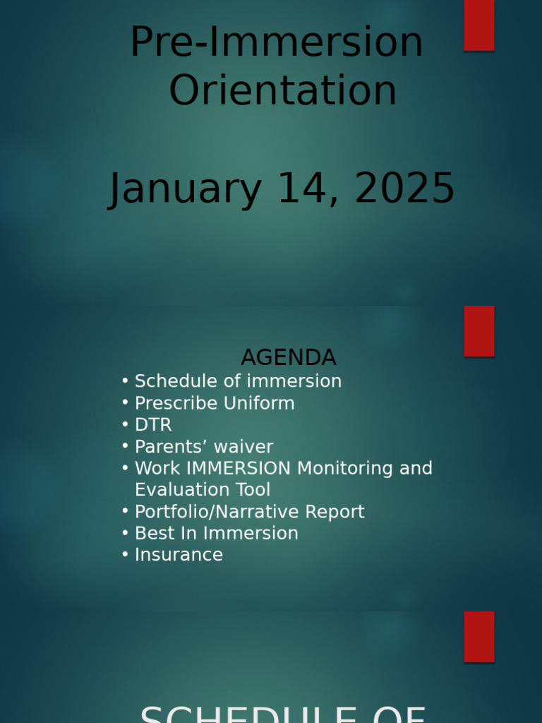 Pre-Immersion Orientation | PDF