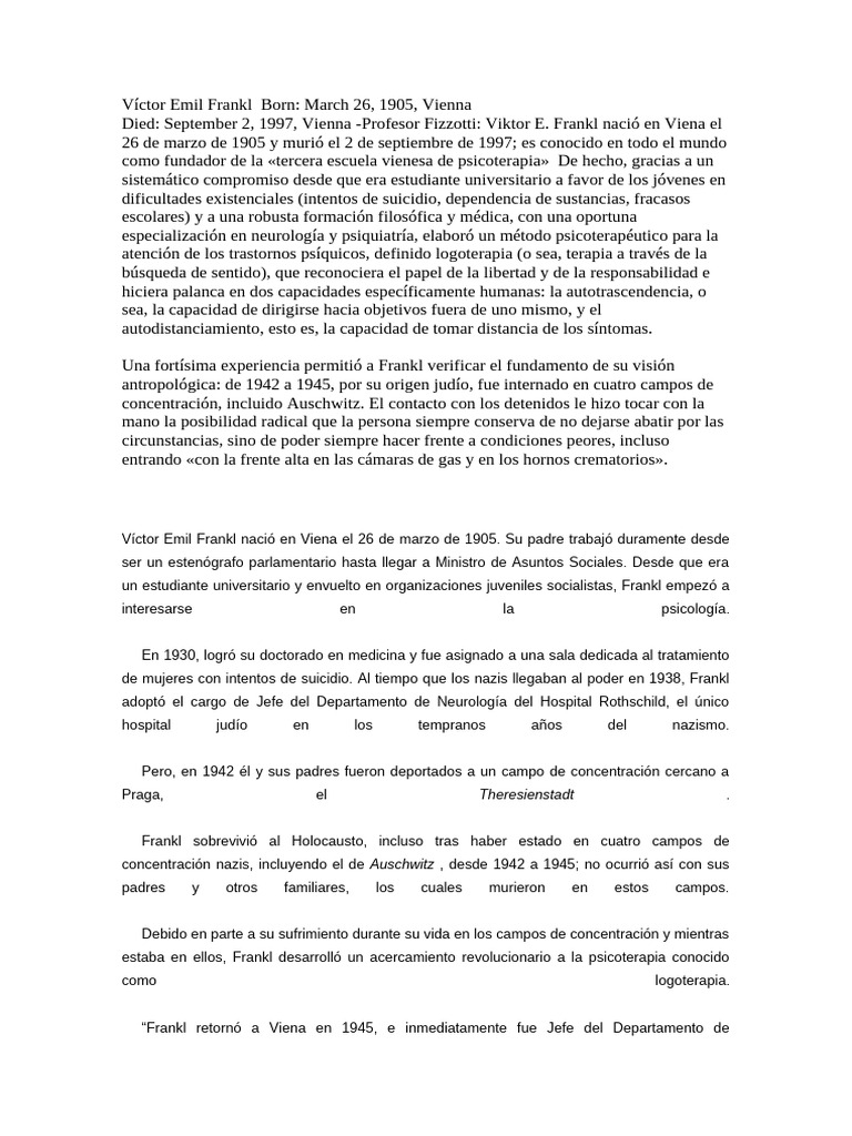 Víctor Emil Frankl Born | PDF | Sicología