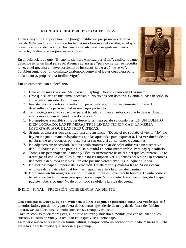 Examen Final. Horacio Quiroga | PDF | Cuentos
