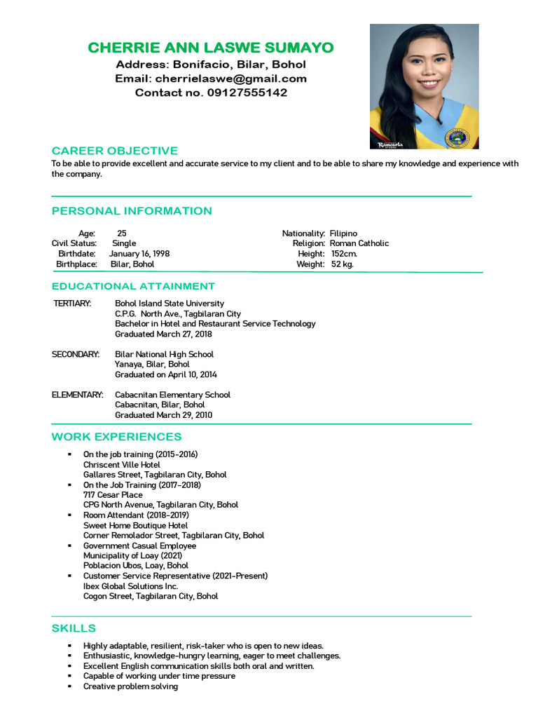 Chriscent Ville Hotel Experience Resume | PDF