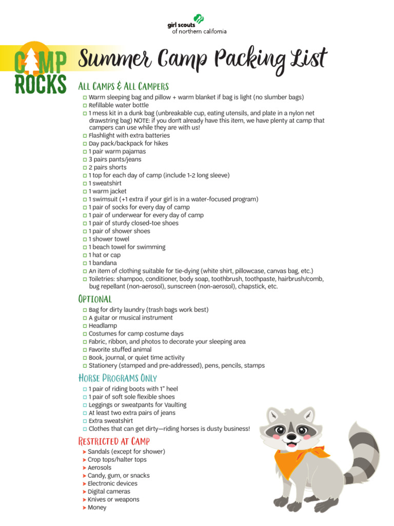 Summer Camp Packing List | PDF