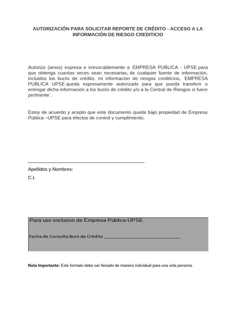 7. Formato AutorizaciOn Para Solicitar Reporte BurO de CrEdito | PDF