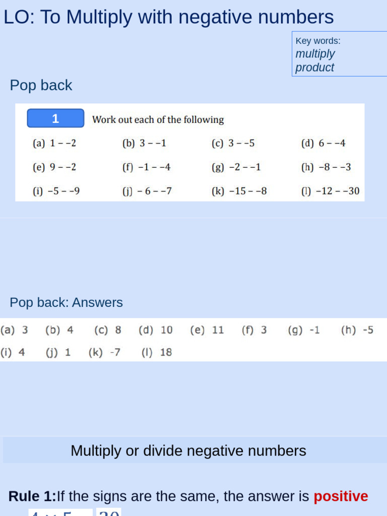 Negative Number Multiplication Guide | PDF