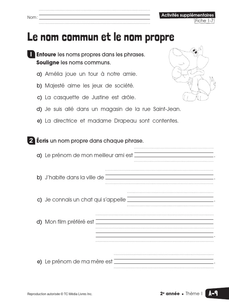 Exercices sur noms propres et communs | PDF