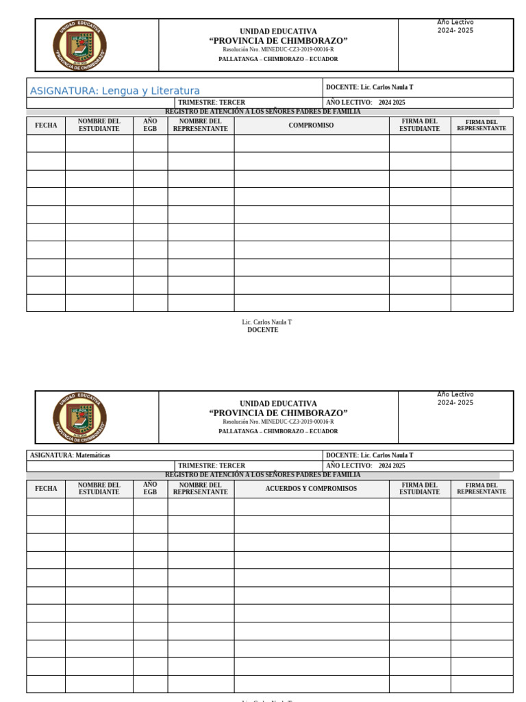 Registro De Atención A Los Padres De Familia Pdf
