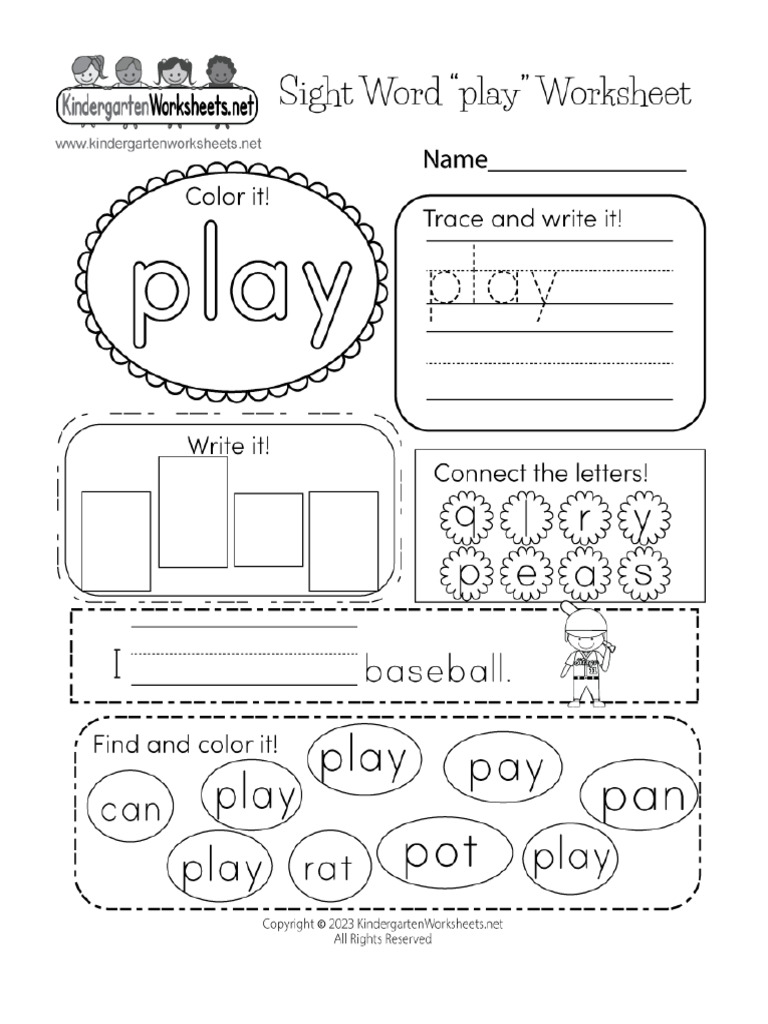 Free Printable Sight Word "Play" Worksheet | PDF